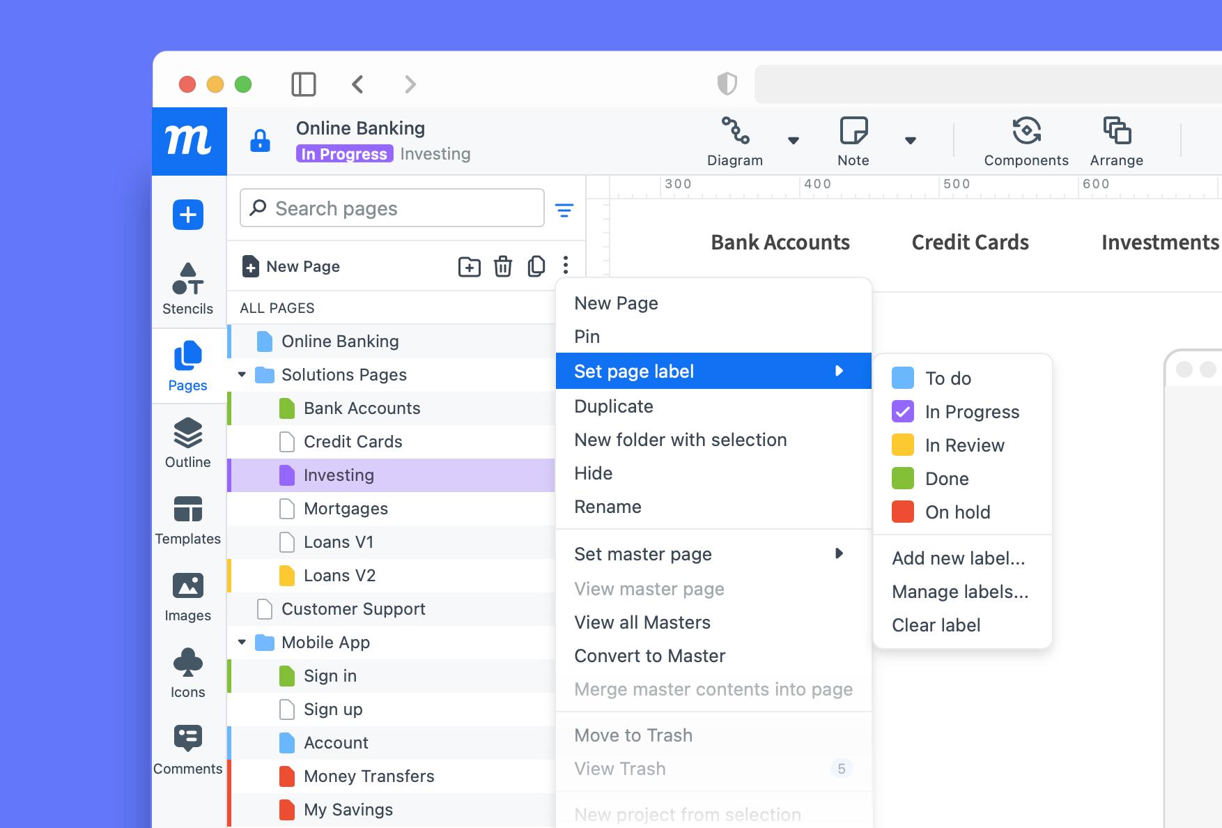 New Page Labels and Colors | Moqups Blog