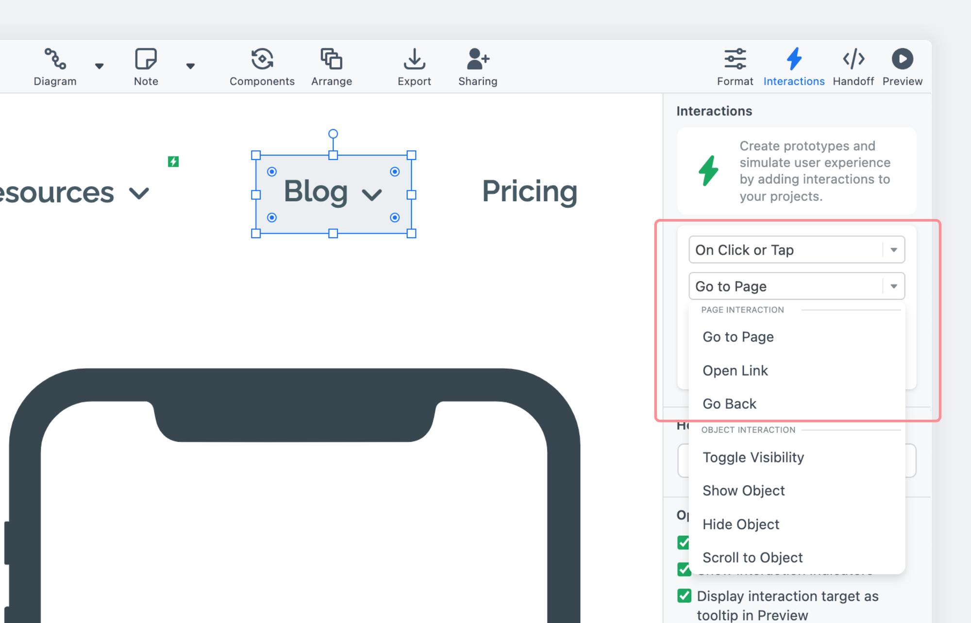 Page interactions | Moqups Help Center
