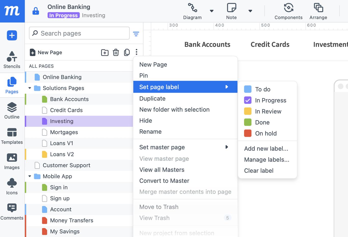Page status labels | Moqups Help Center