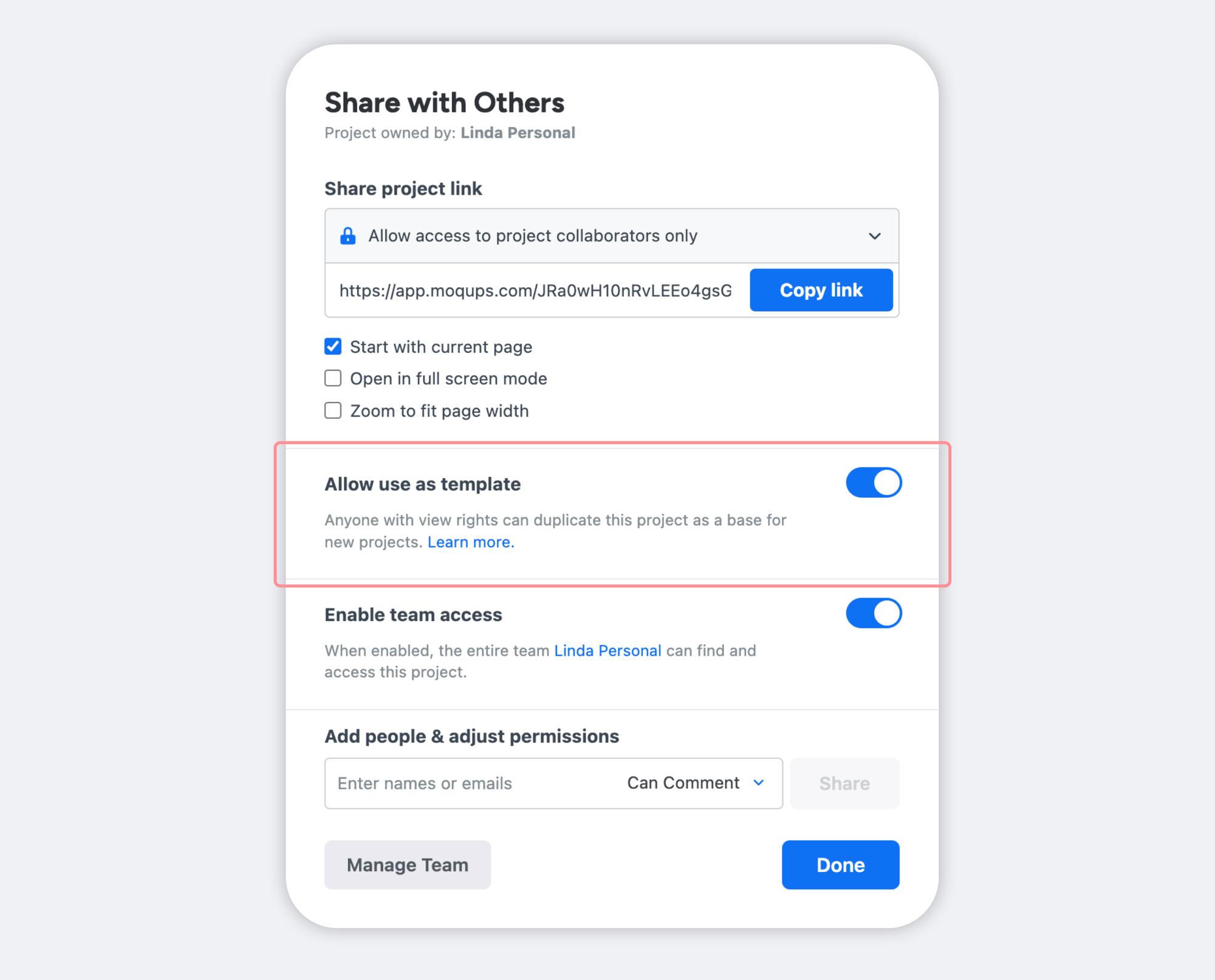 Guide to sharing and permissions | Moqups Help Center
