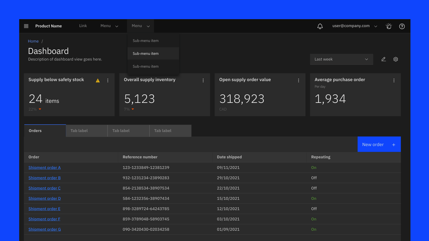 Carbon Design Dashboard Mockup Template | Moqups